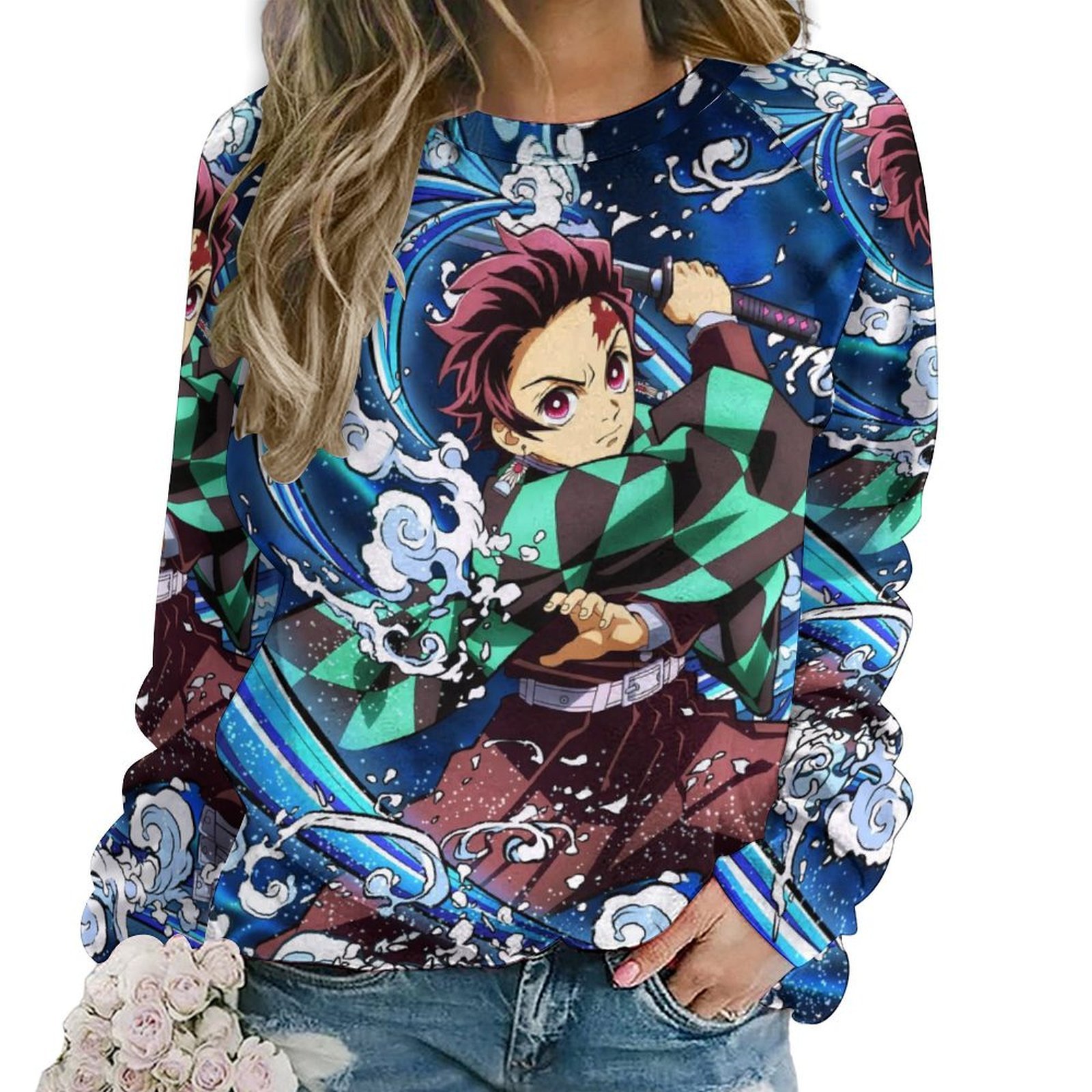 Demon Slayer Tanjiro Kamado Womens Sweatshirts Fashion Raglan Round ...