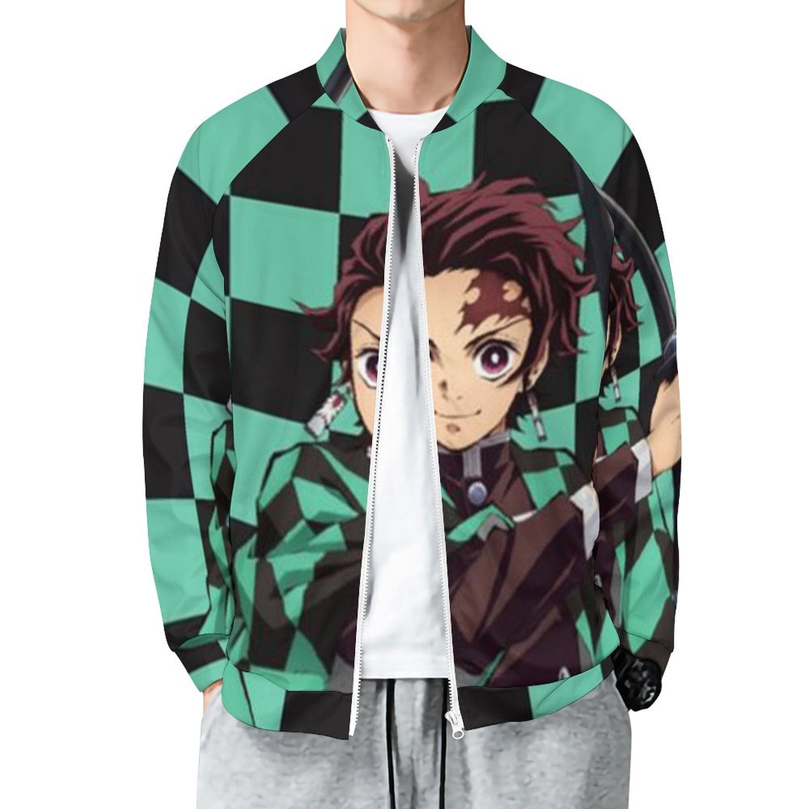 Demon Slayer Tanjiro Men's Jacket Windbreaker Coat Round Neck Zipper ...
