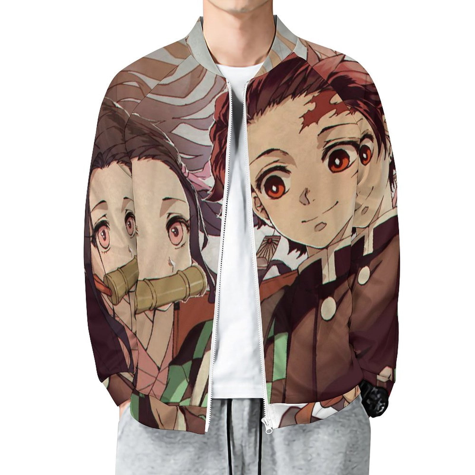 Demon Slayer Tanjiro Nezuko Anime Men's Jacket Windbreaker Coat Round ...