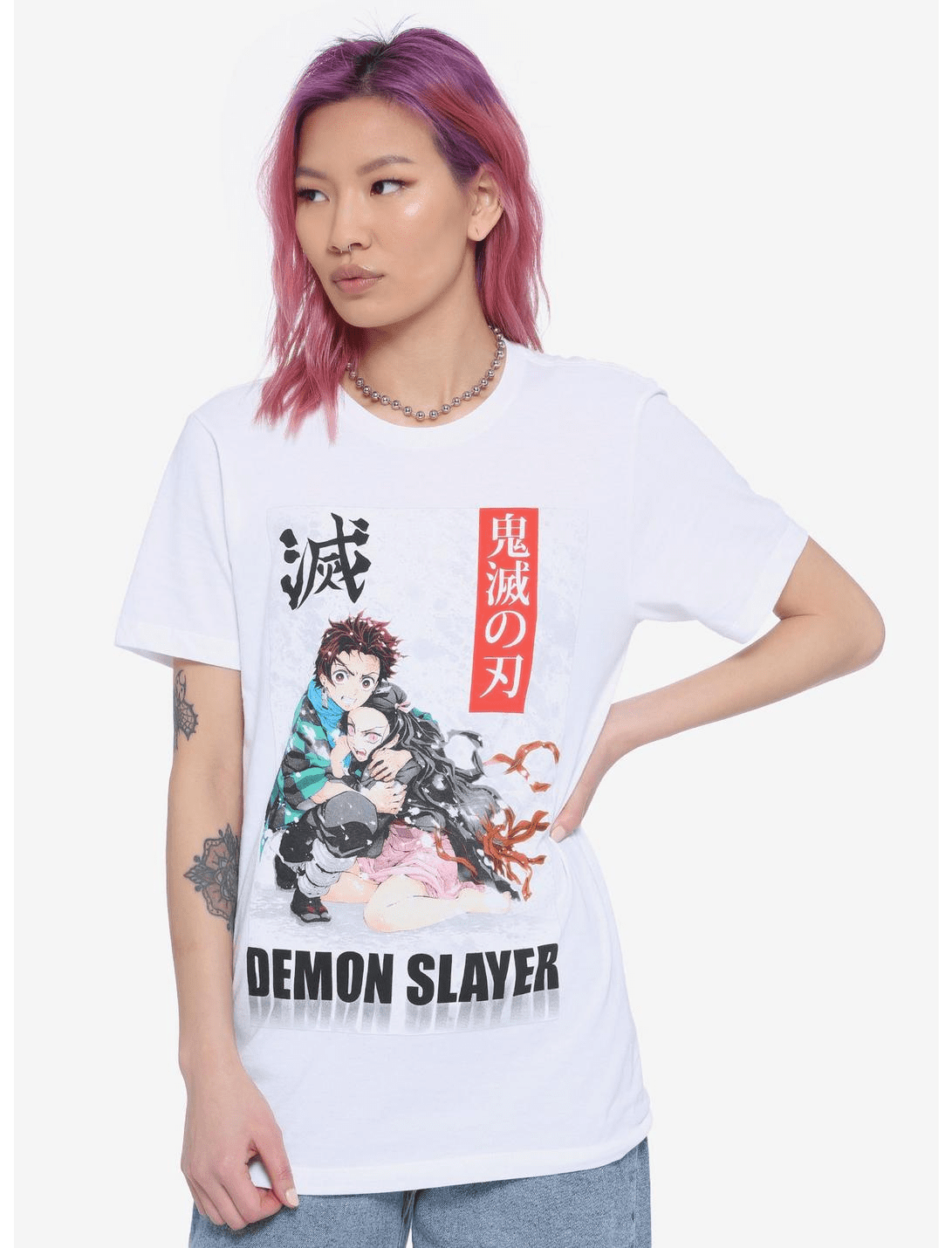 Demon Slayer Tanjiro Nezuko Boyfriend Fit Girls T-Shirt - Walmart.com