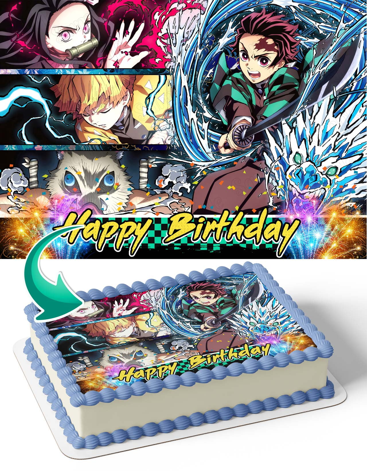Demon Slayer Tanjiro Nezuko P Edible Cake Image Topper Birthday Cake ...