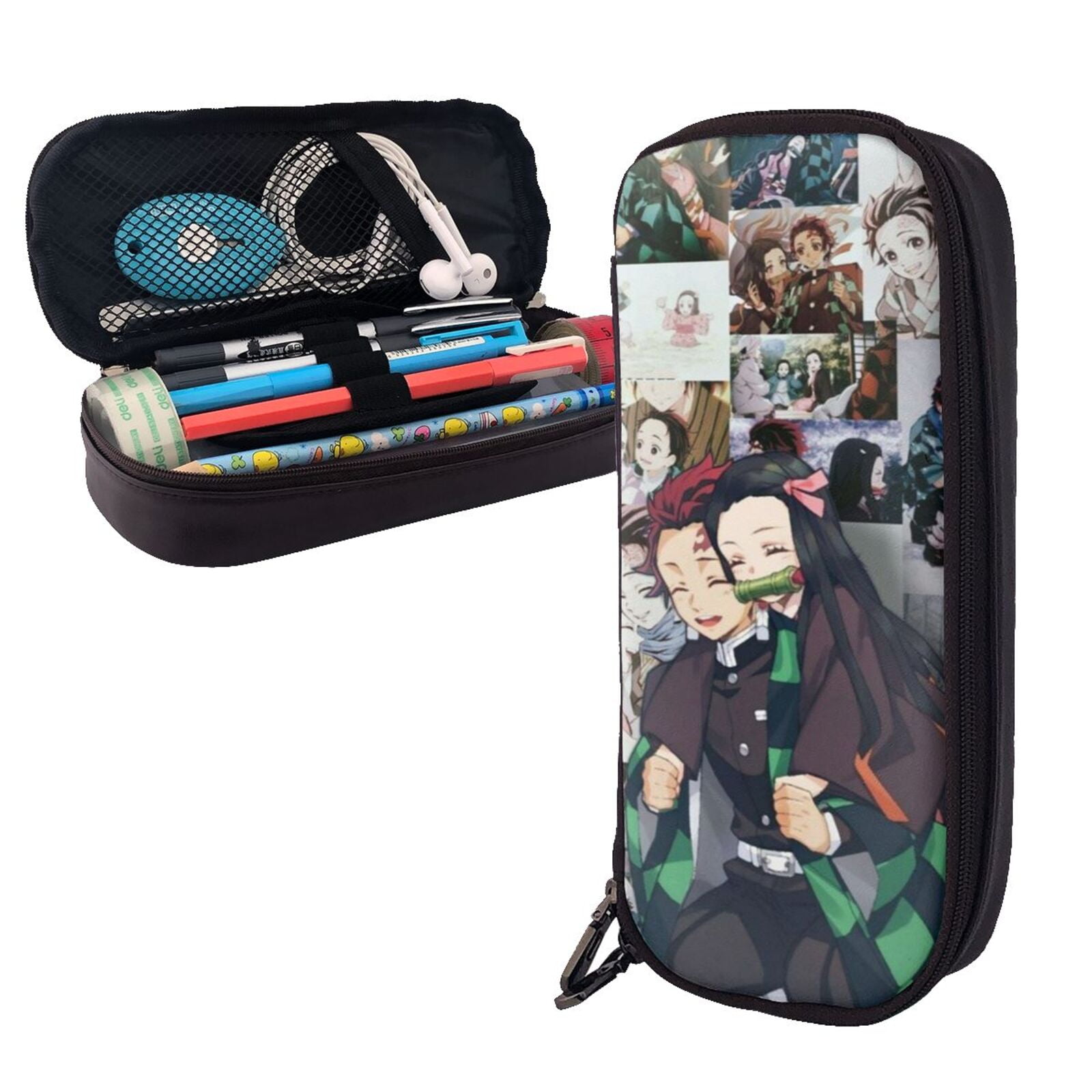 Demon Slayer Tanjiro Nezuko Pencil Case Pen Bag Leather Makeup Cosmetic ...