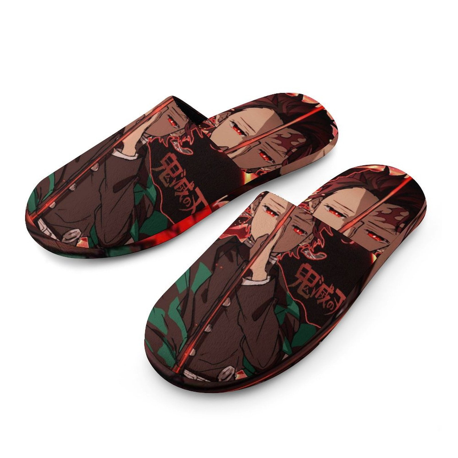 Demon Slayer Tanjiro Women's Cotton Slippers Flannel Plush Fluffy Warm ...