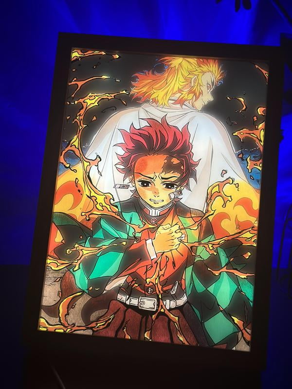 Demon Slayer-Tanjiro and Rengoku LED Light Painting Night Light Large ...