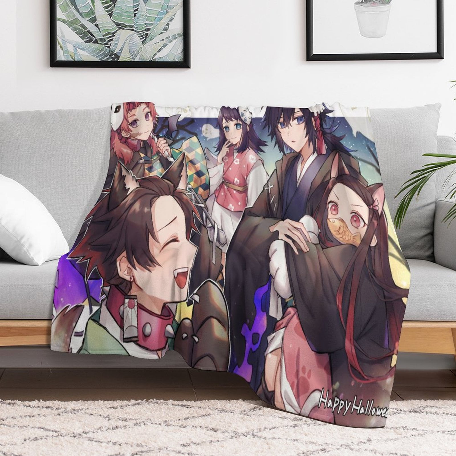 Demon Slayer Throw Blanket Flannel Tanjiro Nezuko Kocho 50"x70 ...