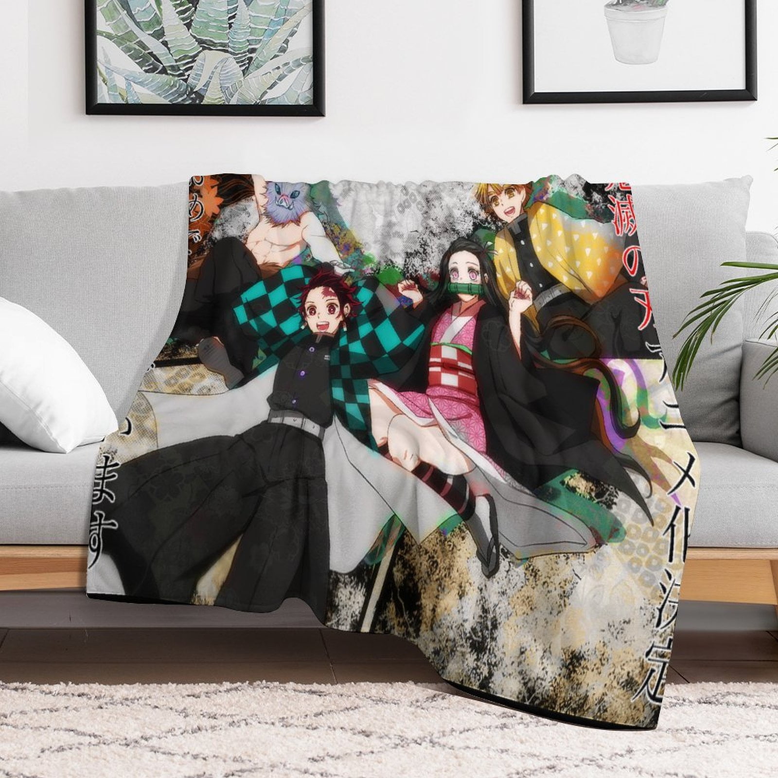 Demon Slayer Throw Blanket Flannel Tanjiro Nezuko Kocho 66"x90 ...