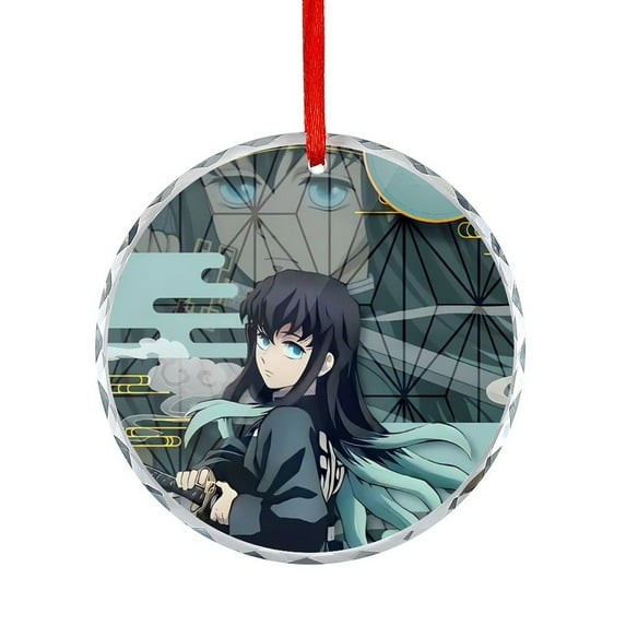 Demon Slayer Tokito Muichiro Christmas Round Ornament Glass Circular ...