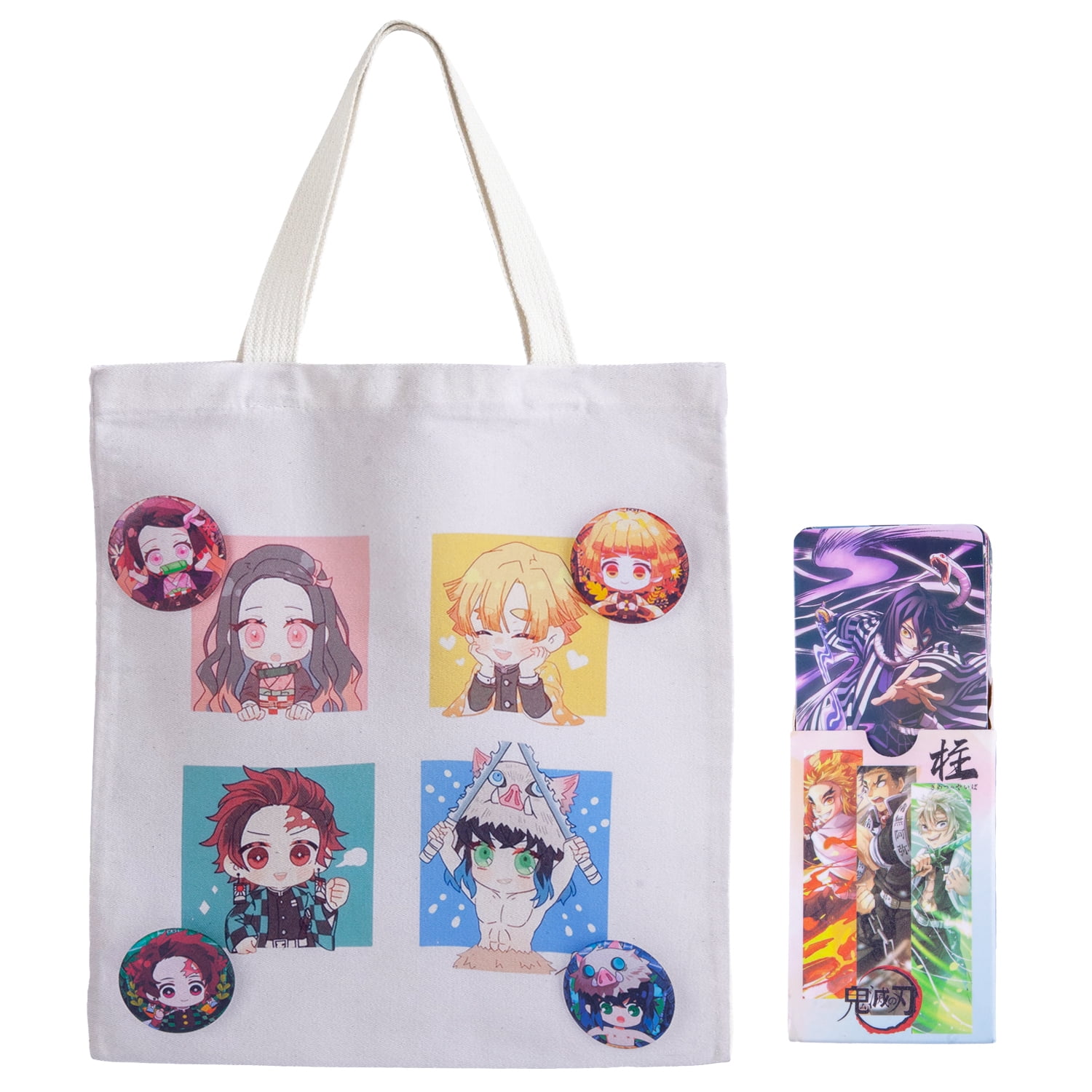 Demon Slayer Tote Bag 15" with 4 Character Pins and Cards Set - Tanjiro ...
