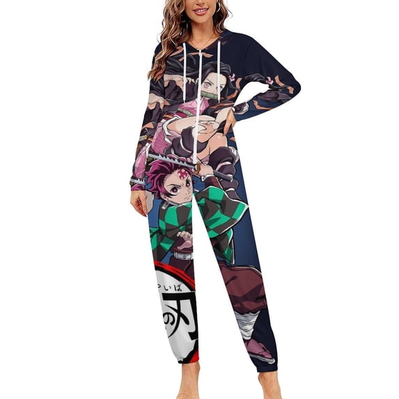 Demon Slayer Unisex Onesie Pajamas Zipper Jumpsuit Hooded One Piece ...