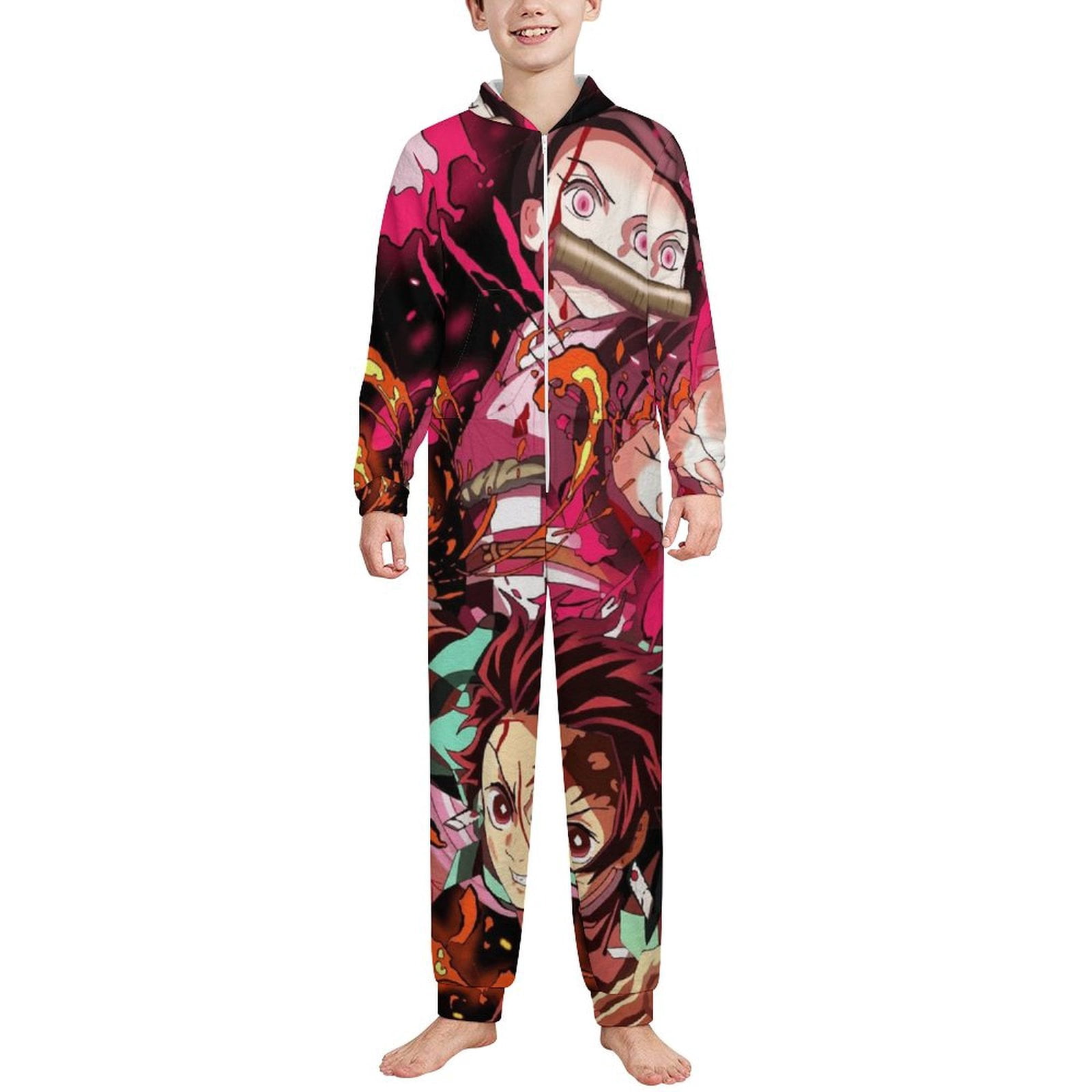 Demon Slayer Unisex Onesie Pajamas Zipper Jumpsuit Hooded One Piece ...