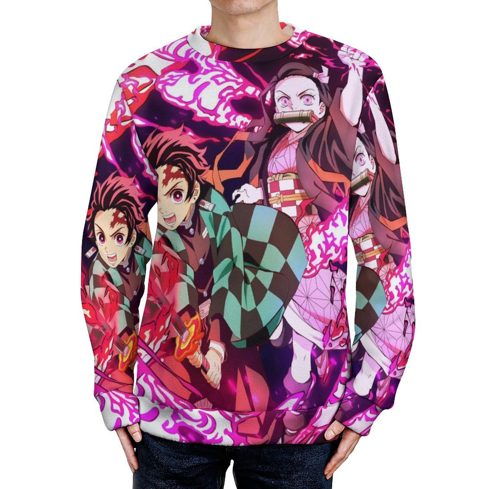 Demon Slayer Unisex Sweater Long Sleeve Round Neck Pullover Jumper Fall ...