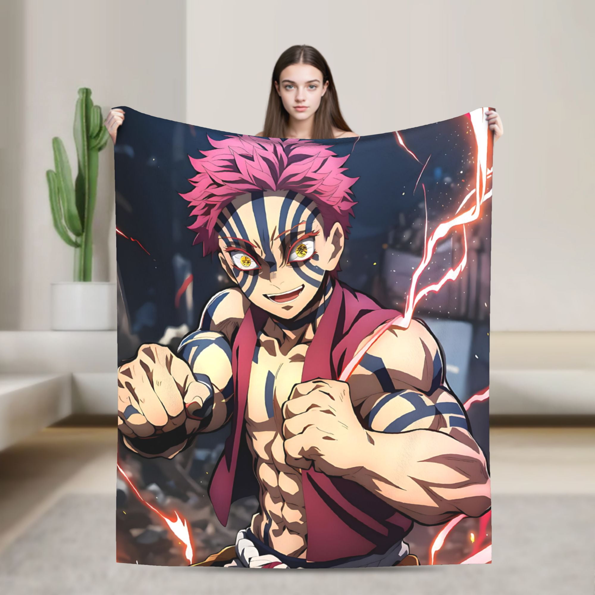 Demon Slayer Upper Rank Three Akaza Anime Blanket - Soft Flannel Throw ...
