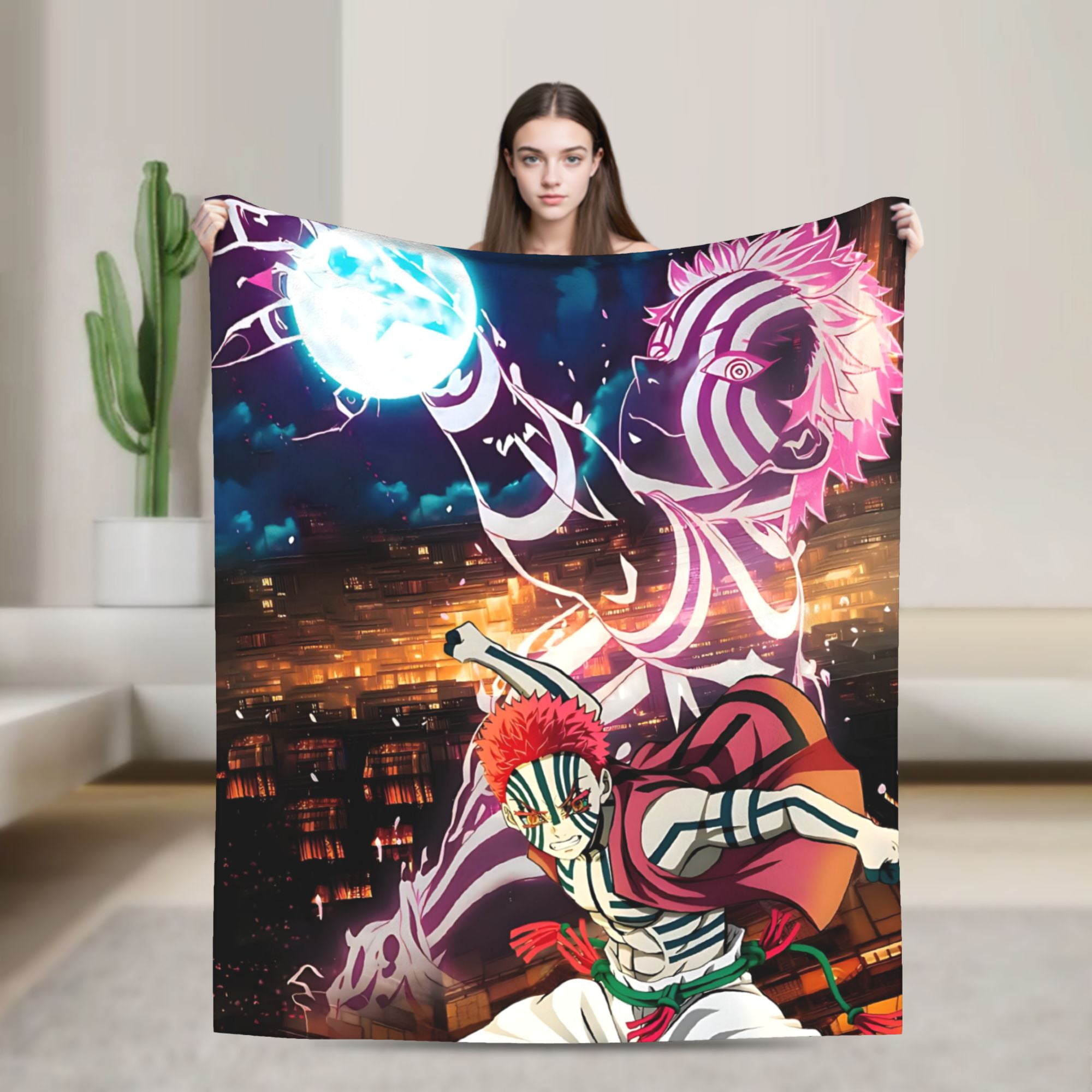 Demon Slayer Upper Rank Three Akaza Anime Blanket - Soft Flannel Throw ...
