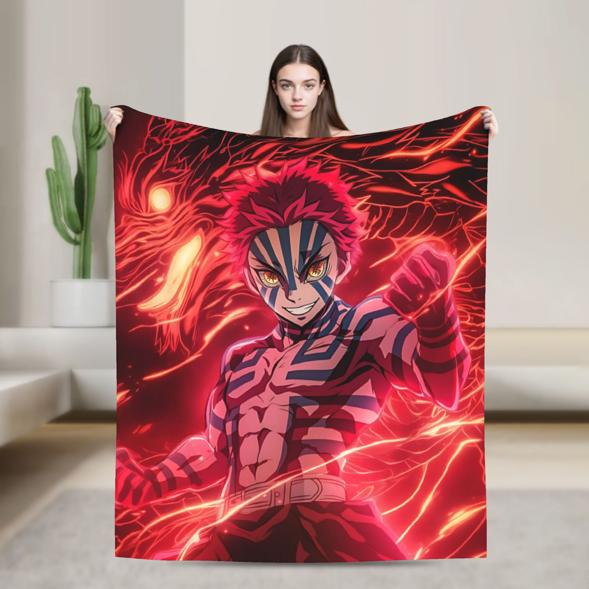Demon Slayer Upper Rank Three Akaza Anime Blanket - Soft Flannel Throw ...