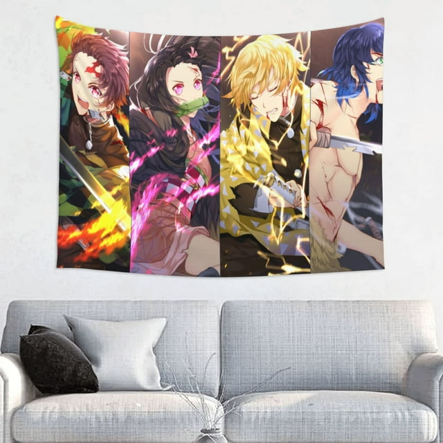 Demon Slayer Wall Tapestry Cartoon Poster for Bedroom Aesthetics Funny ...