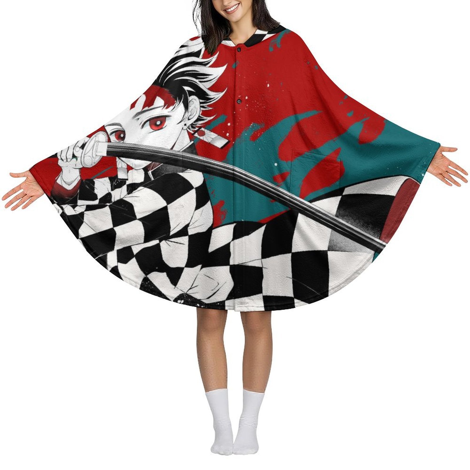 Demon Slayer Wearable Blanket Flannel Poncho Office Work Warm Cozy ...