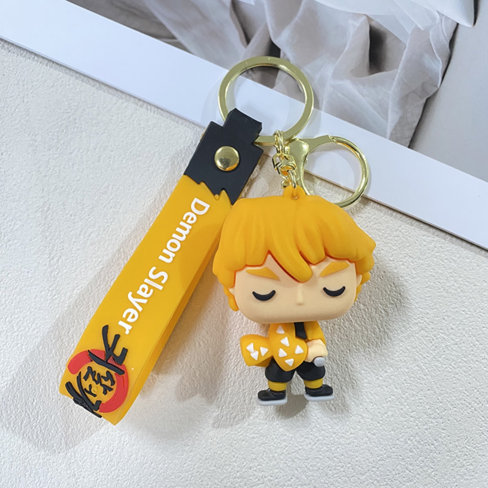 Demon Slayer Zenitsu Agatsuma Keychain - Blonde Hair Closed Eyes Rubber ...
