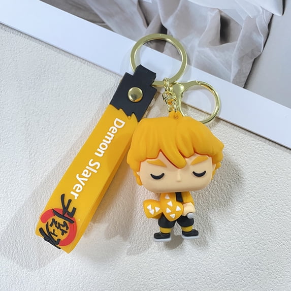 Demon Slayer Zenitsu Agatsuma Keychain - Blonde Hair Closed Eyes Rubber ...