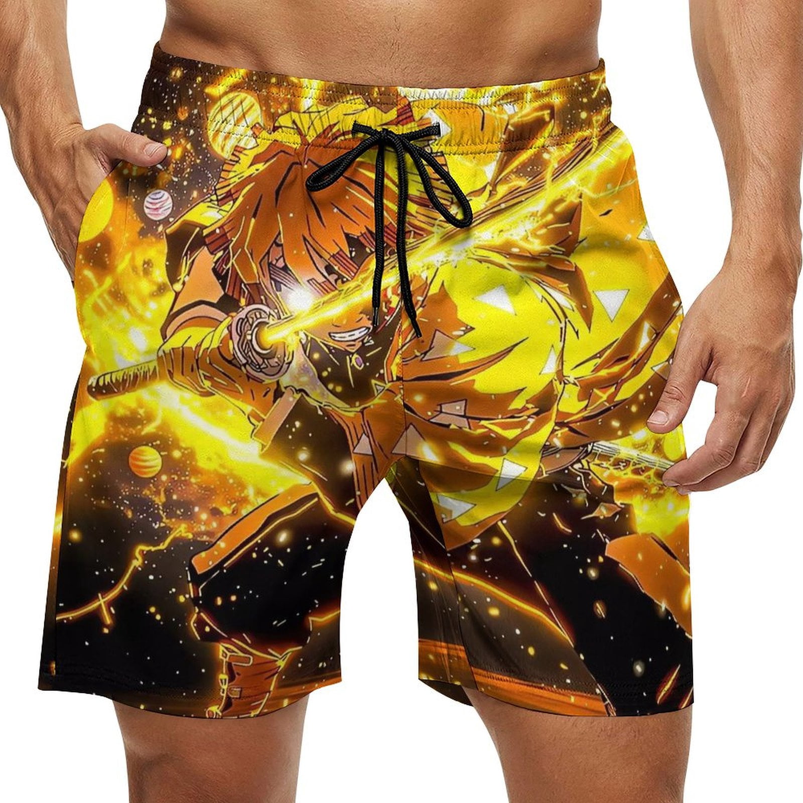 Demon Slayer Zenitsu Agatsuma Men's Beach Shorts Swim Trunks Quick Dry ...