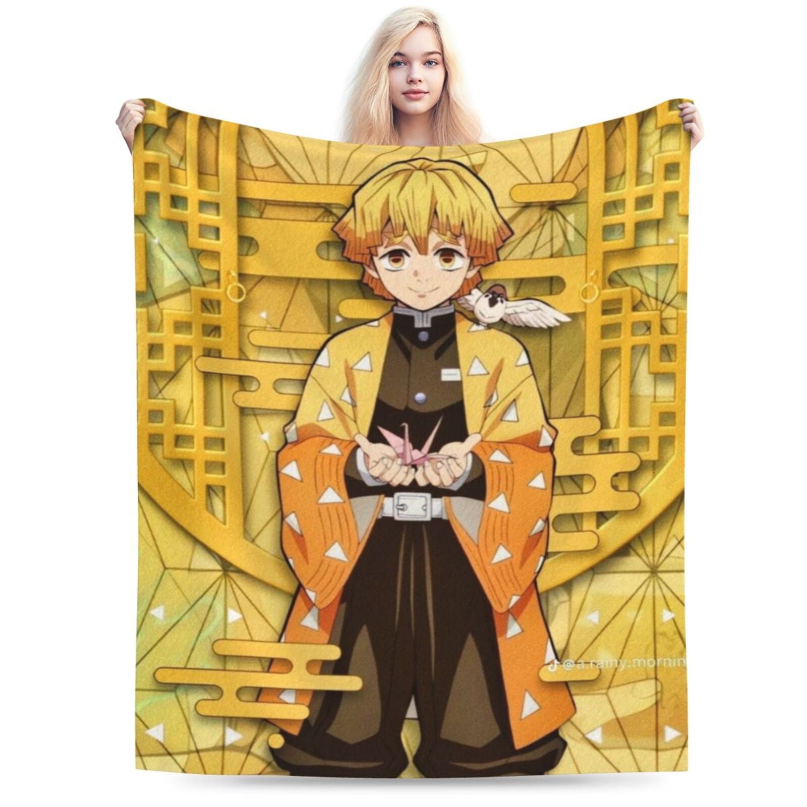Demon Slayer Zenitsu Agatsuma Paper Crane Theme Sherpa Fleece Blanket ...