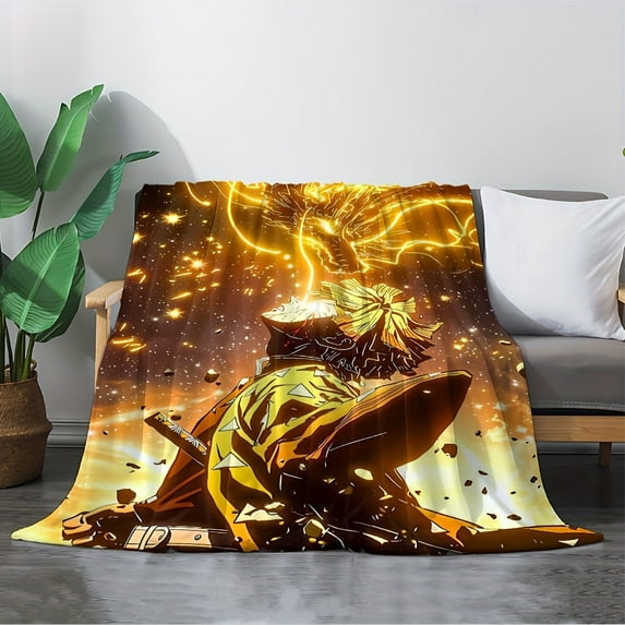 Demon Slayer Zenitsu Agatsuma Throw Blanket Super Soft Anime Thunder ...