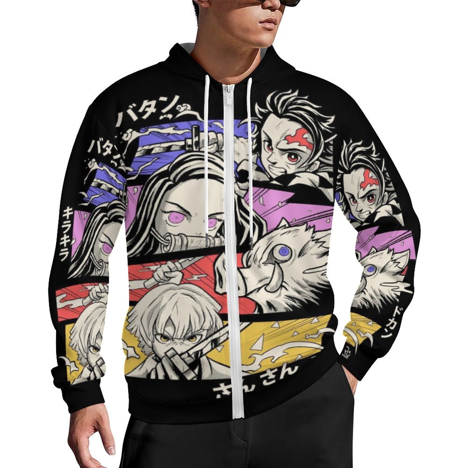 Demon Slayer Zip Up Hoodies Unisex Realistic 3D Print Sweatshirt Long ...