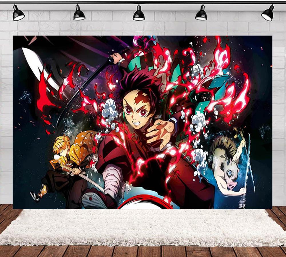 Demon Slayer themed backdrop party decorations, 60×40 inch Demon Slayer ...