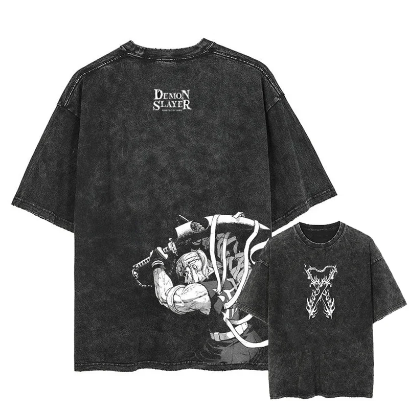 Demon Slayer Uzui Tengen Anime T Shirt Men Cotton Vintage Washed Tshirt