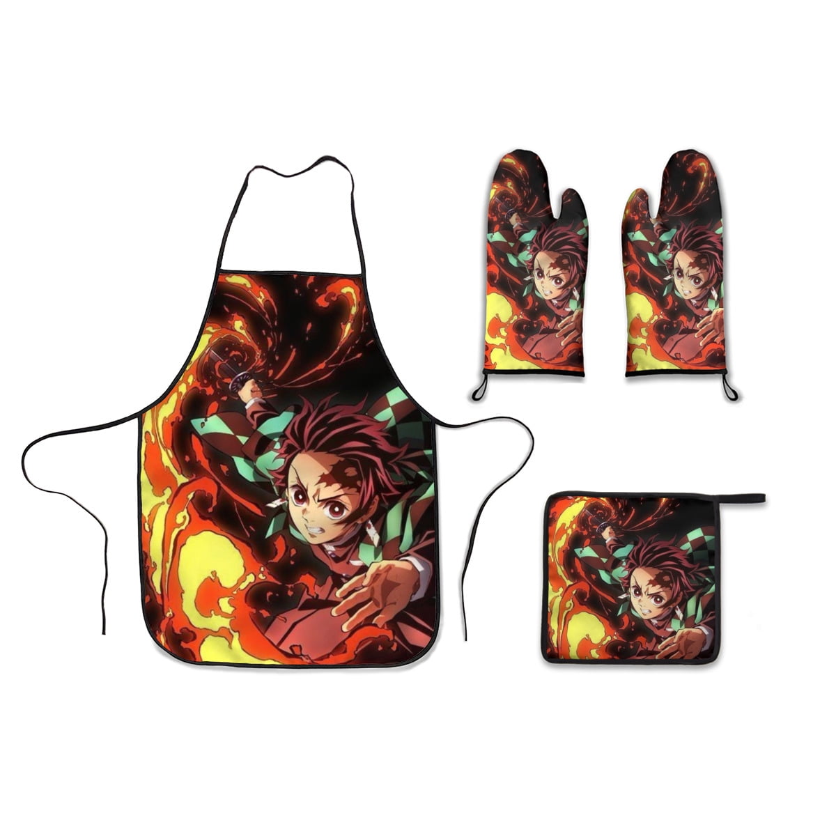 Demon Slayercute anime Pink kitty 4 Piece Kitchen Set Waterproof Apron ...