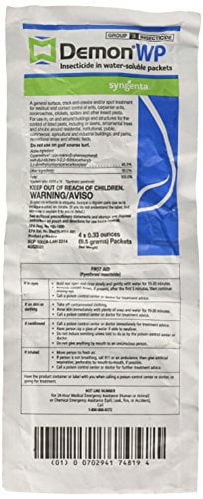 Demon Insecticide, Low Odor, Wettable Powder with Cypermethrin 40% ...