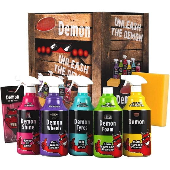 Demon Wash Kit - 7 count Set Includes Wash Soap, Wheel Cleaner, Shine ...