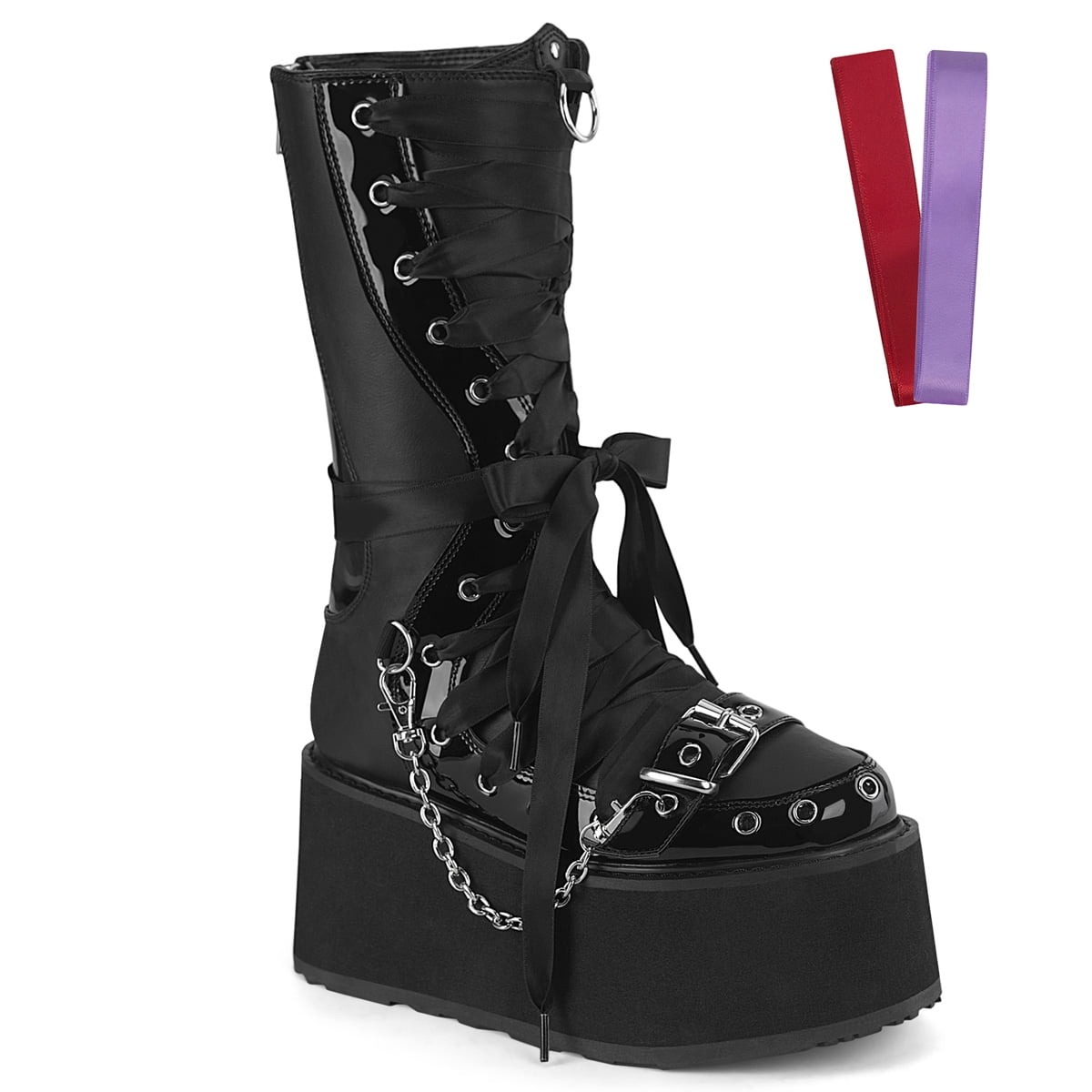 Demonia DAMNED-120 Women's 3 1/2" Platform Lace-Up Front Mid-Calf Boot ...