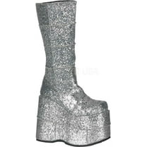 Demonia Stack 301 Goth Cyber GoGo Punk Patched Knee Boots with 7 ...