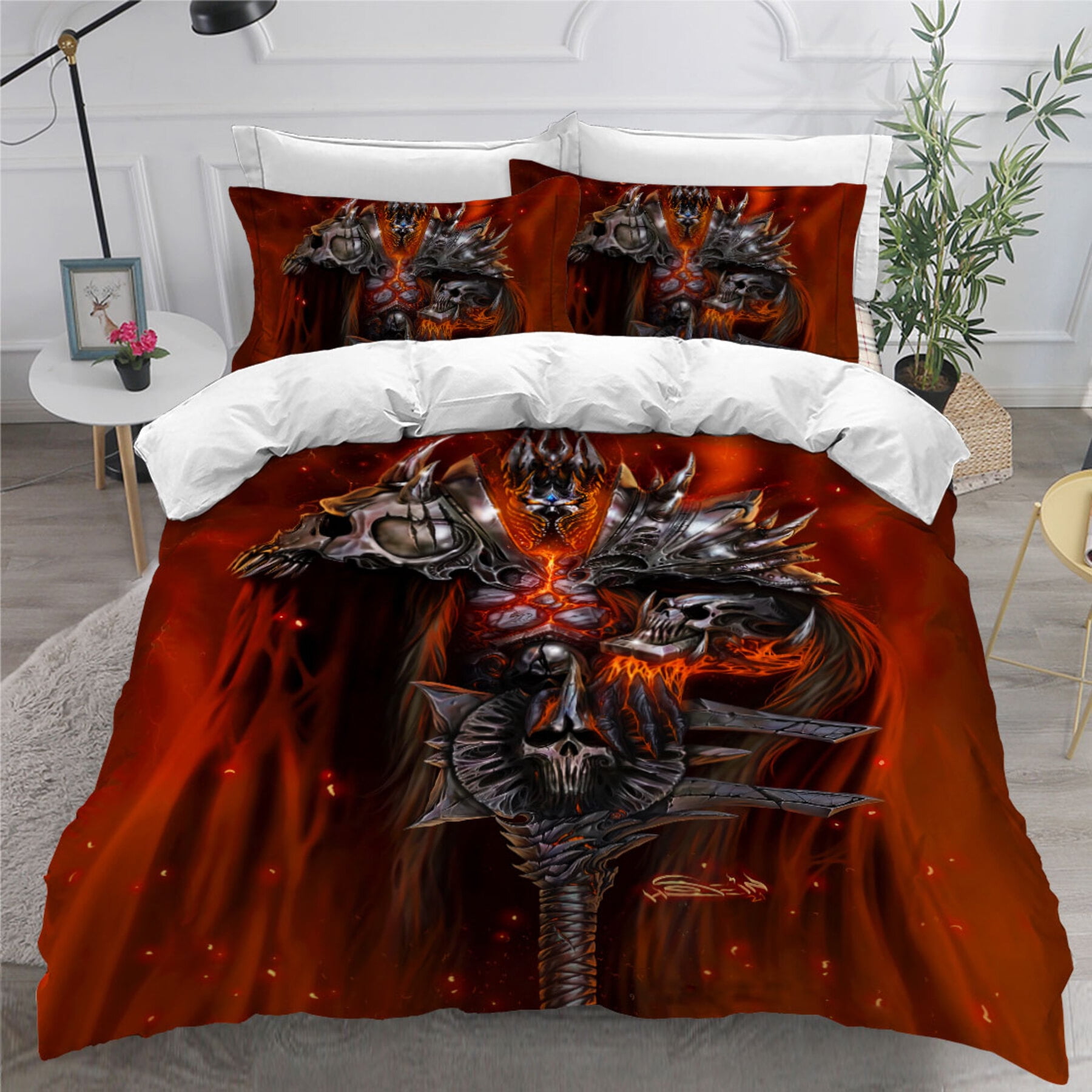 Demonic Bedding Set Fierce Duvet Cover & Pillowcases with Fiery Chaos ...
