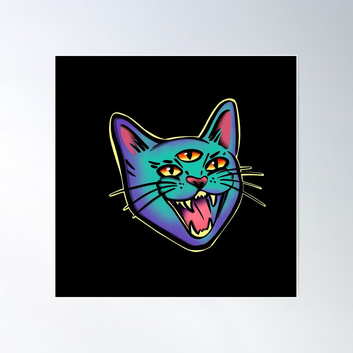 Demonic Cat Hissing Poster Wall Art, Modern Wall Decor For Living Room ...
