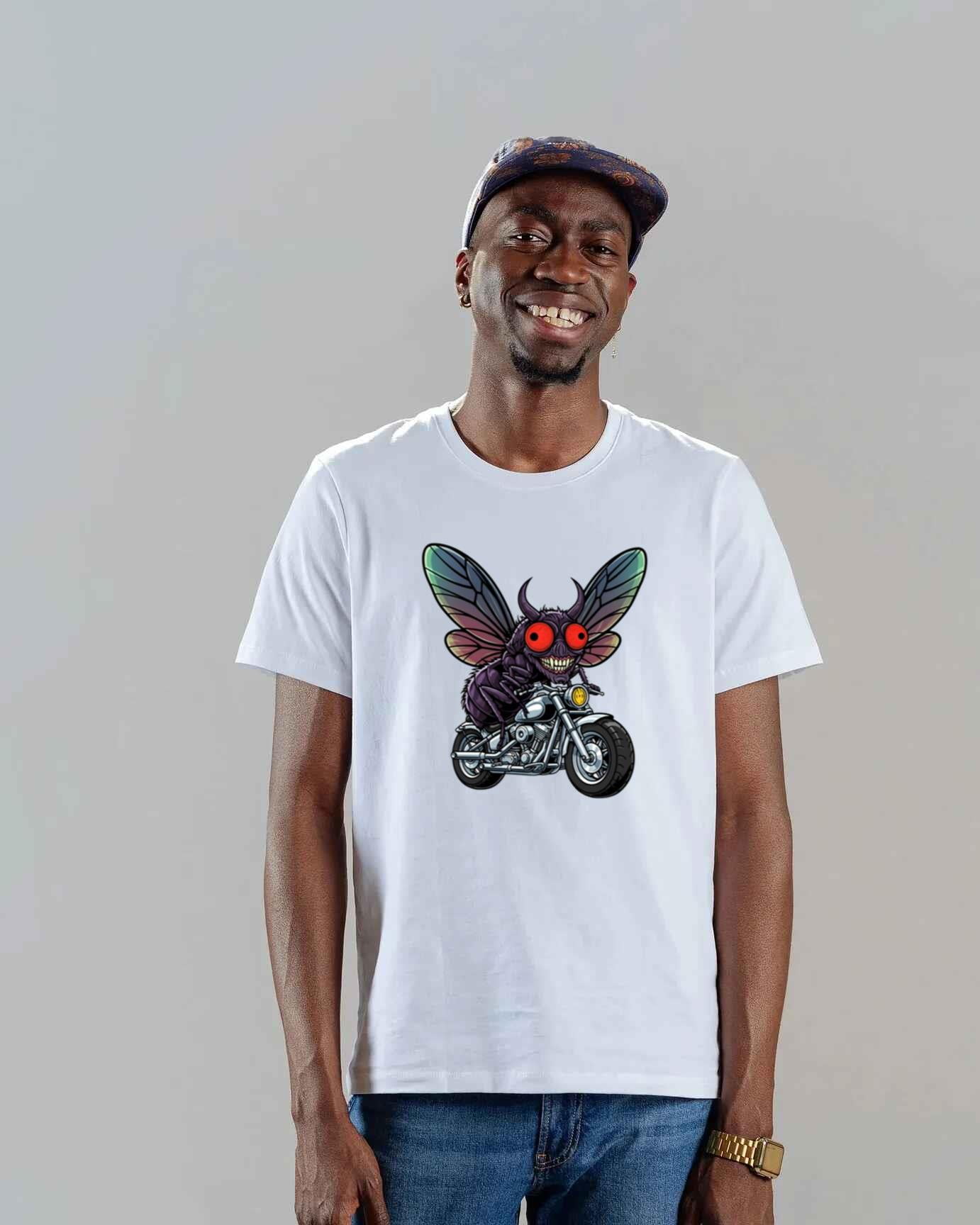 Demonic Fly Riding Motorcycle Funny Horned Insect Unisex T-Shirt up to ...