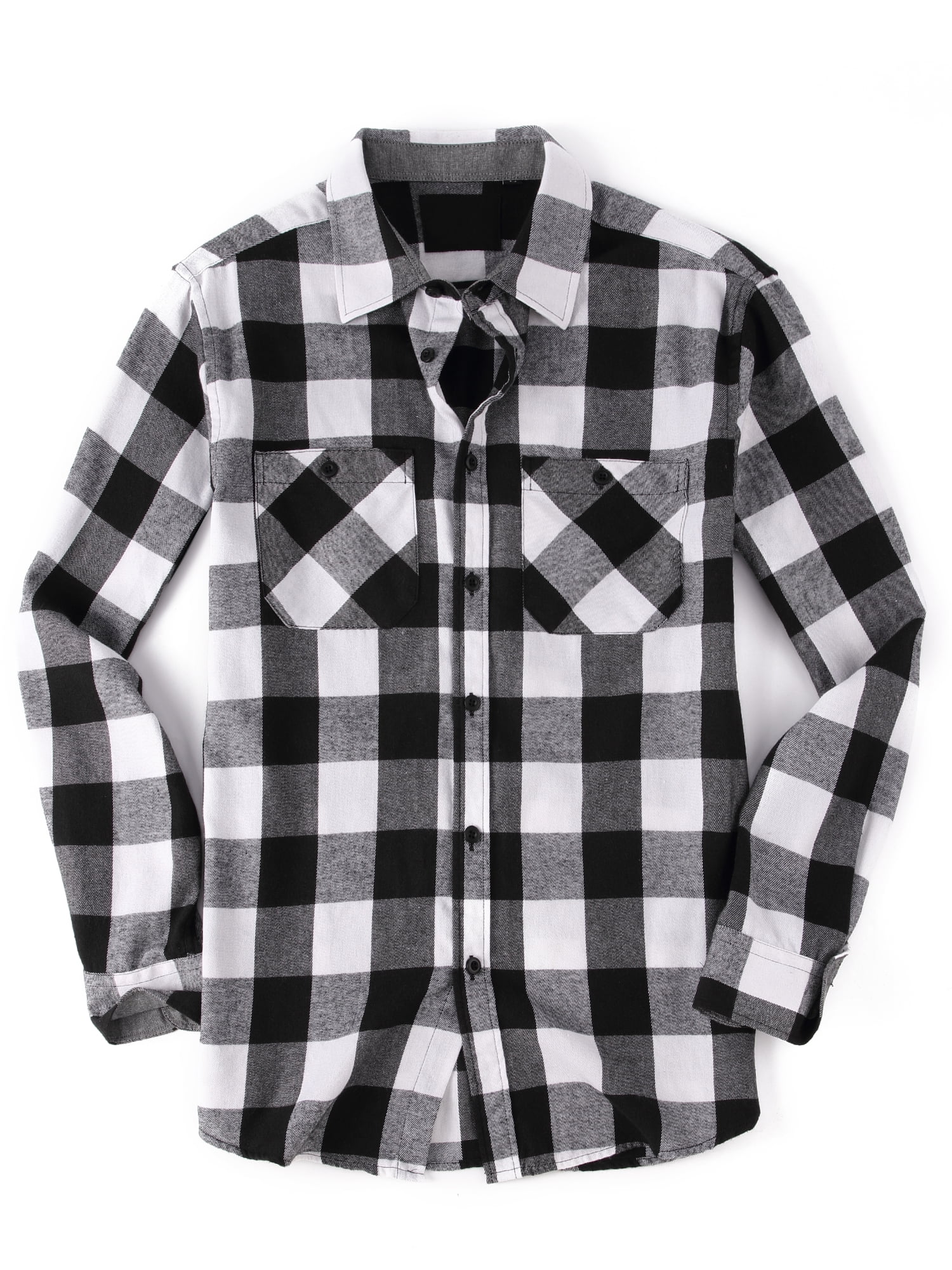 Demotime Men's Flannel Plaid Casual Button Down Shirt 2XL White Plaid ...