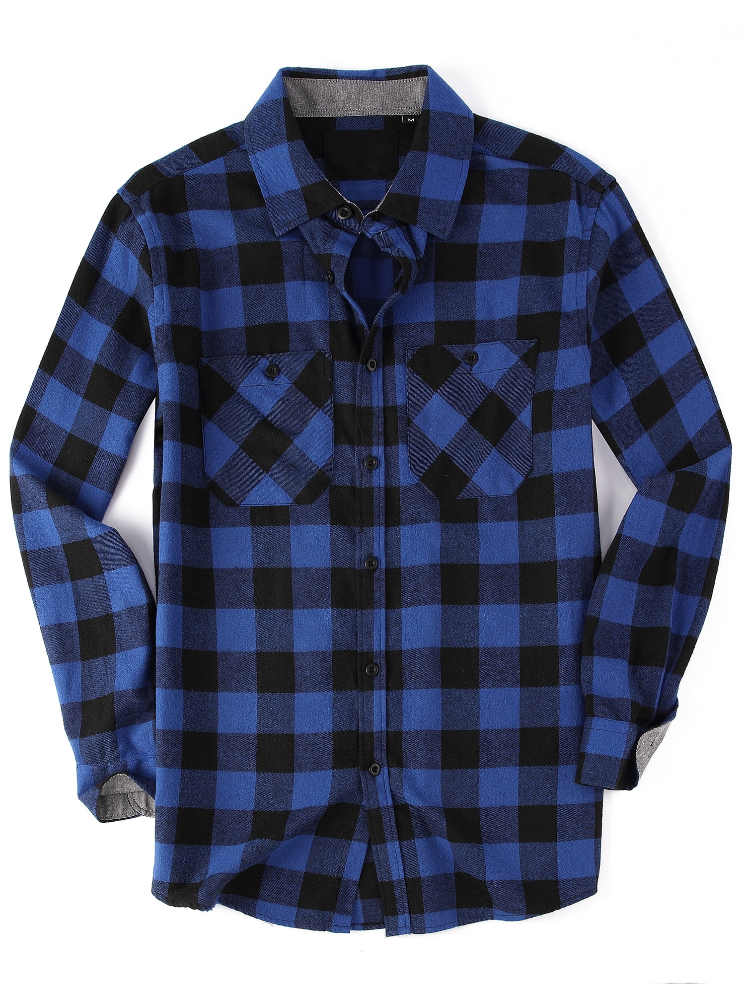 Demotime Men's Flannel Plaid Casual Button Down Shirt L Dark Blue Plaid ...