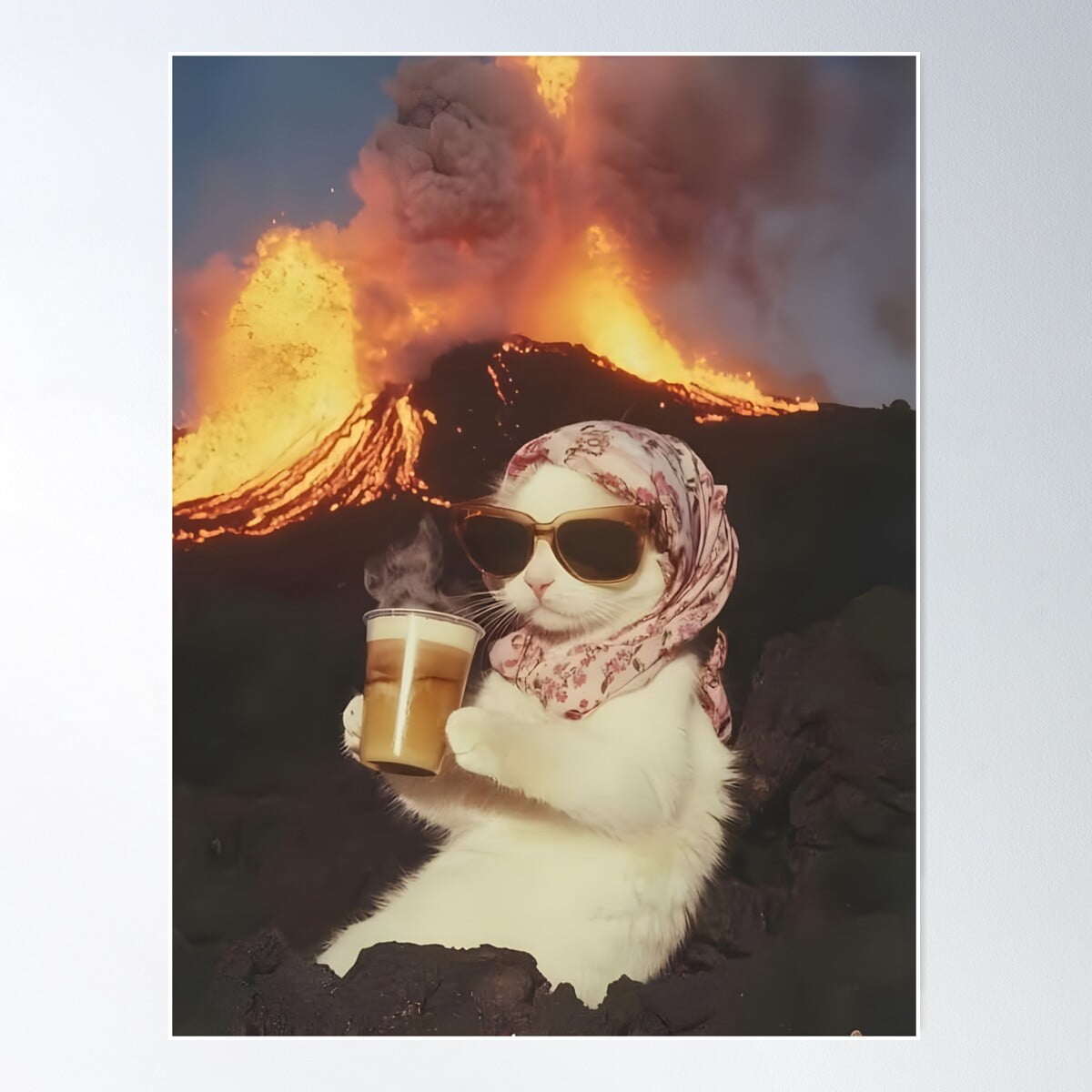 Demure Cat With Glasses / Everything Is On Fire Poster Wall Art, Modern ...