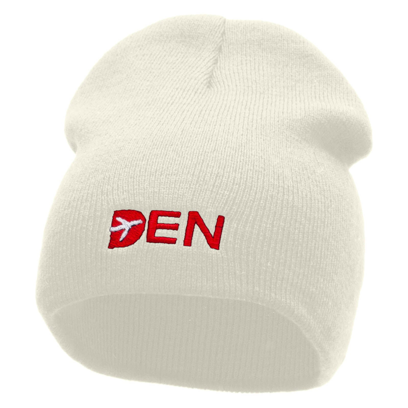 Den Embroidered 8 inch Acrylic Short Blank Beanie - White OSFM ...