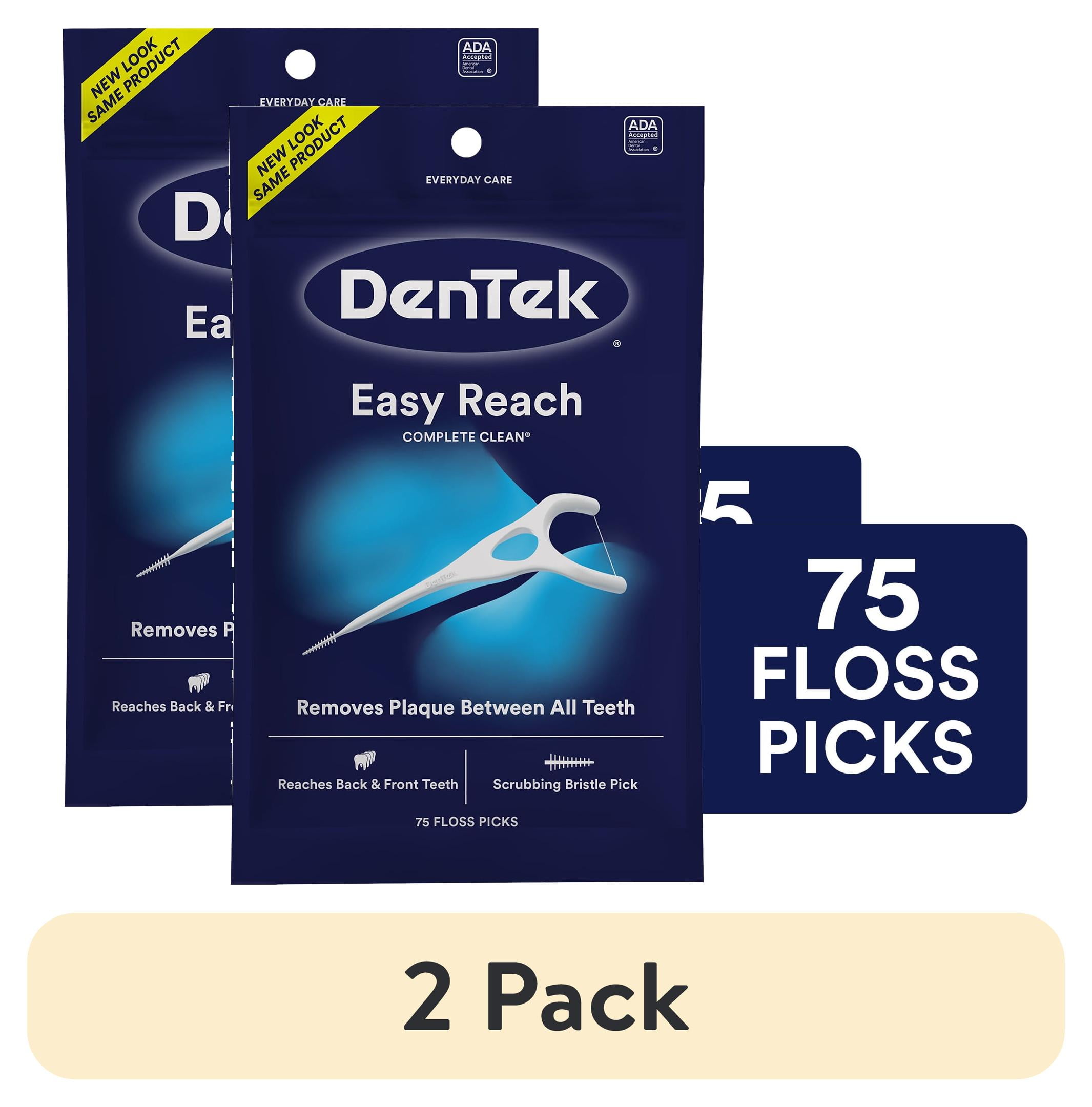 (2 pack) DenTek Complete Clean Easy Reach Floss Picks, No Break & No Shred Floss, 75 Count ...