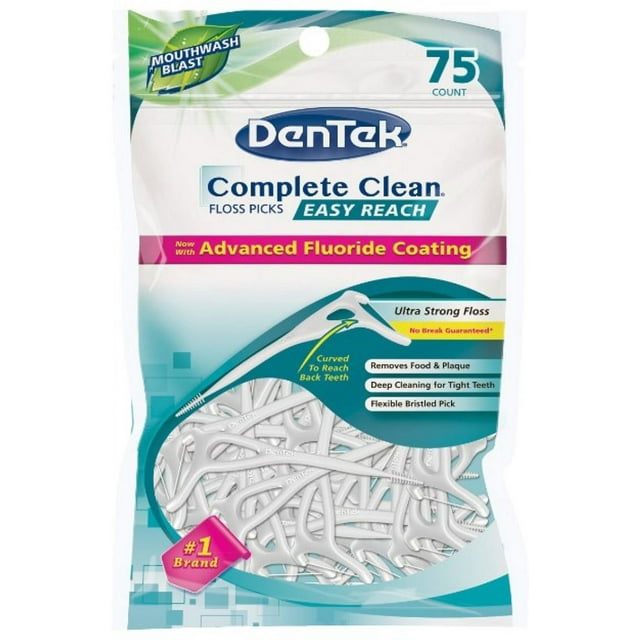 DenTek Dental Teeth Advanced Easy Reach, Complete Clean Fresh Mint Angled Floss Picks 75 Count ...