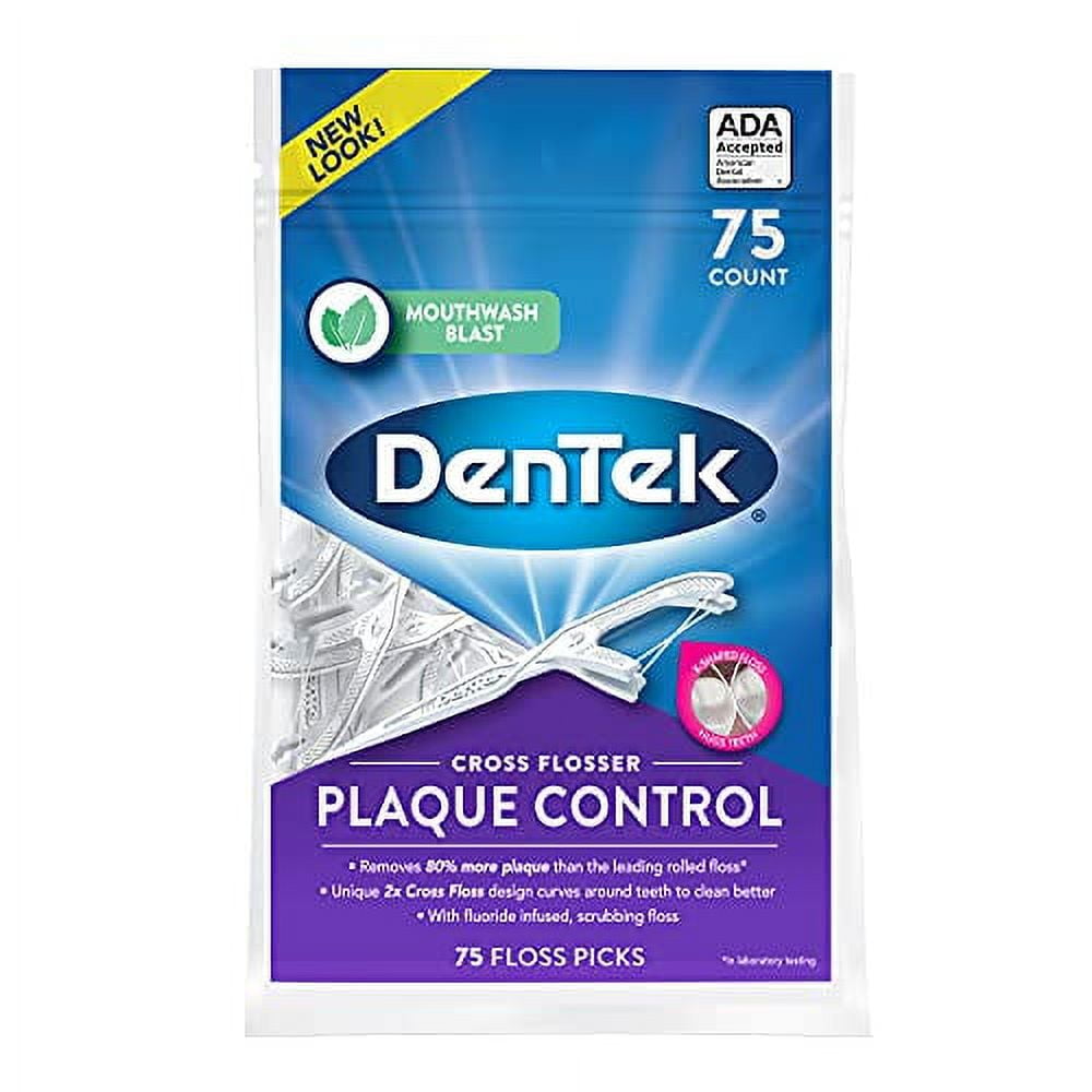 DenTek Cross Flosser Plaque Control Floss Picks, X-Shaped Floss, 75 ...