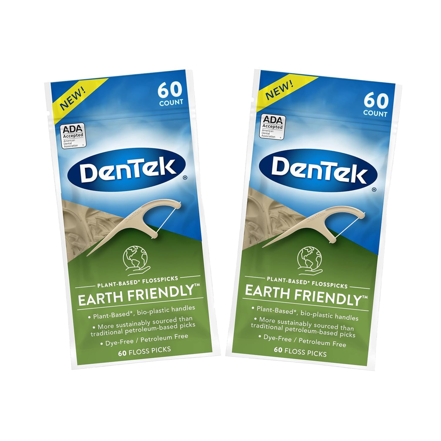 DenTek Earth Friendly Floss YPF5 Picks, Organic Plant-Based bio-Plastic ...