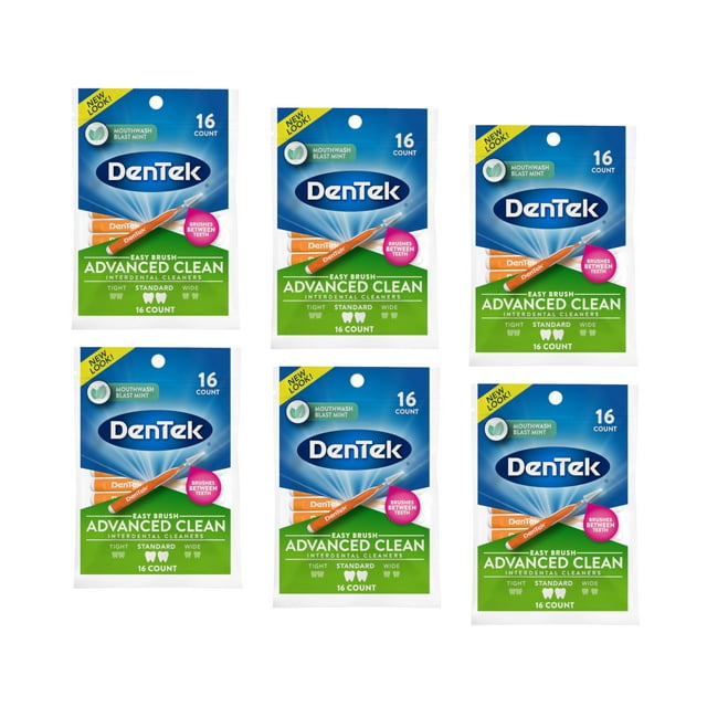 DenTek Easy Brush Interdental Cleaners, Mint, 16 Count (Pack of 6 ...