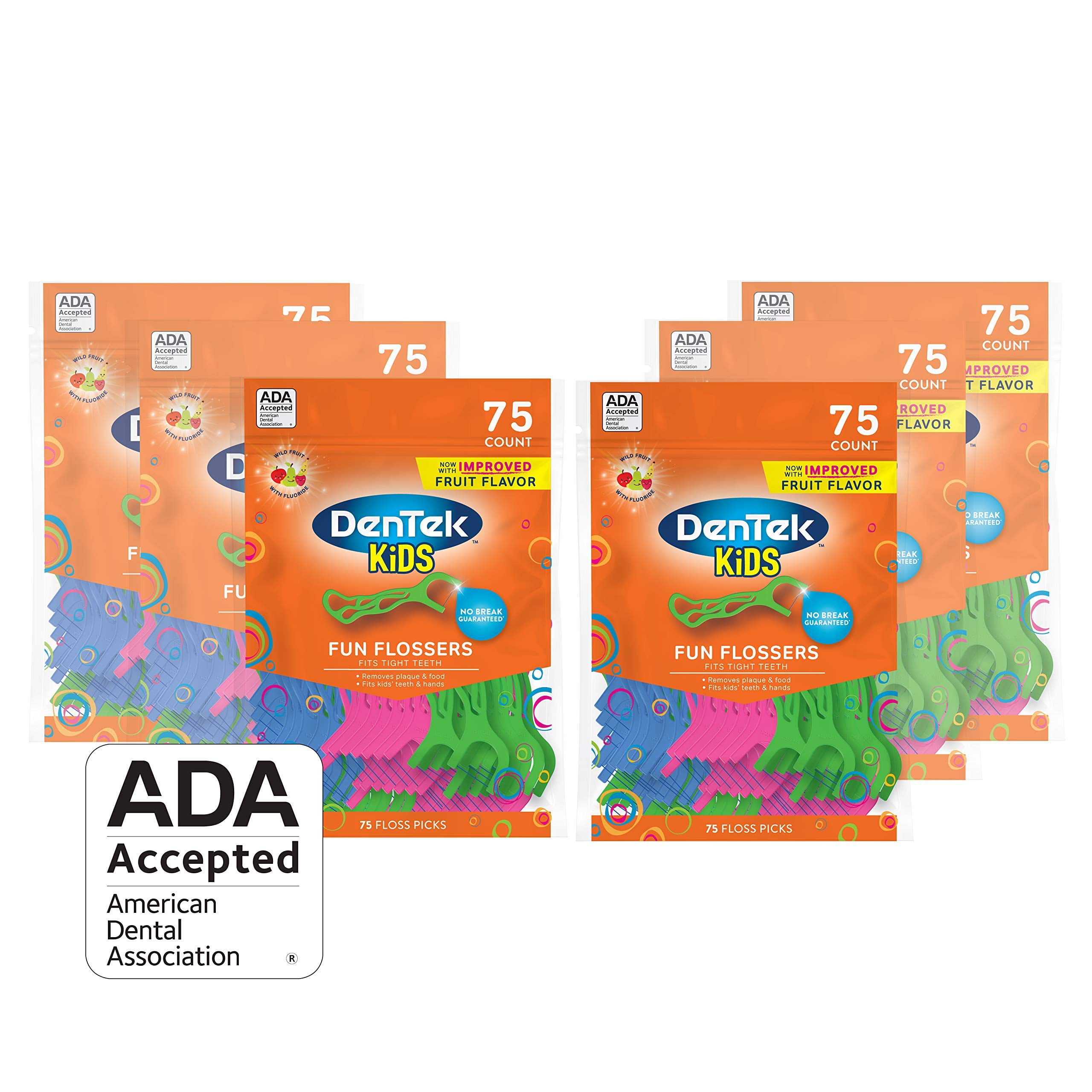 DenTek Kids Fun Flossers, MMF7 Removes Food & Plaque, Wild Fruit ...