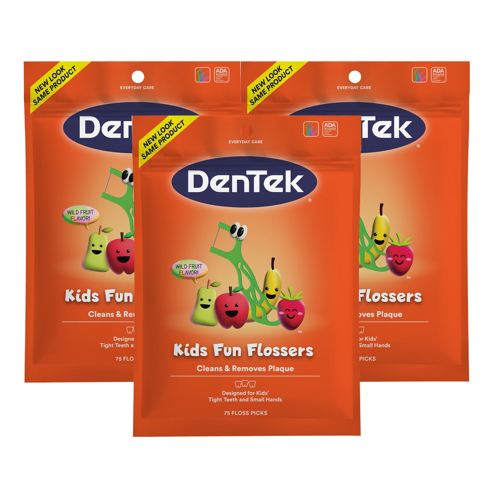 DenTek Kids Fun Flossers, Removes Food & Plaque, 75 Count, 3 Pack ...