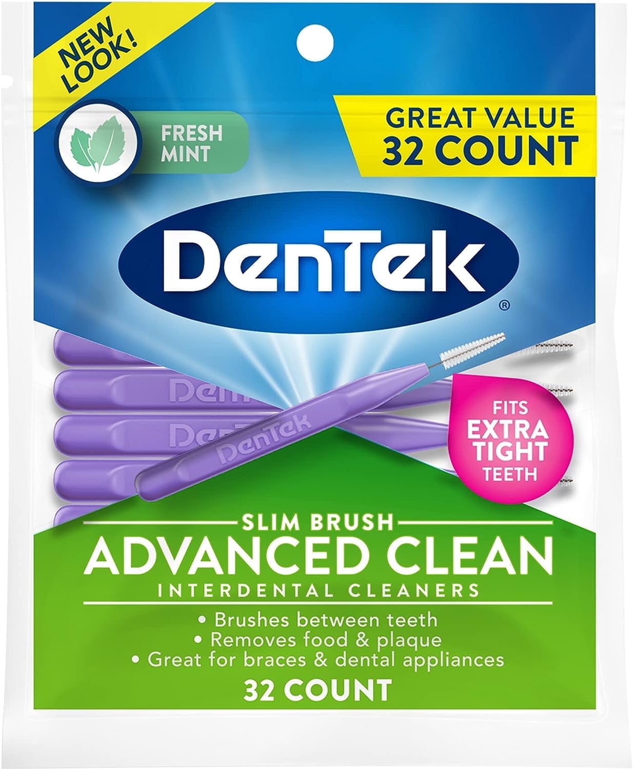 DenTek Slim Brush Advanced Clean Interdental Cleaners, Extra Tight, 32 ...