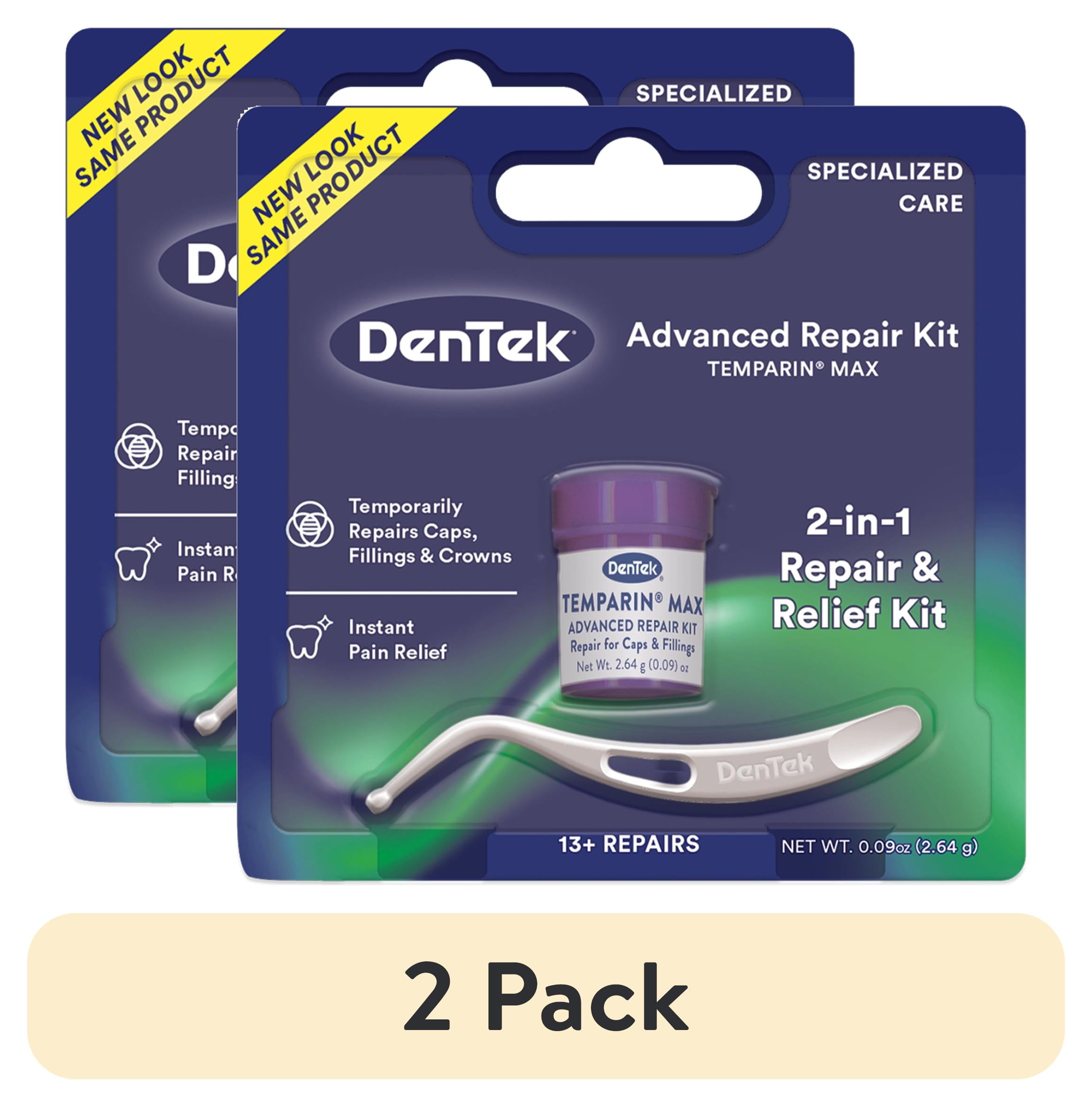 (2 pack) DenTek Temparin Max Advanced Dental Repair Kit, Loose Cap Set, 13+ Repairs - Walmart.com