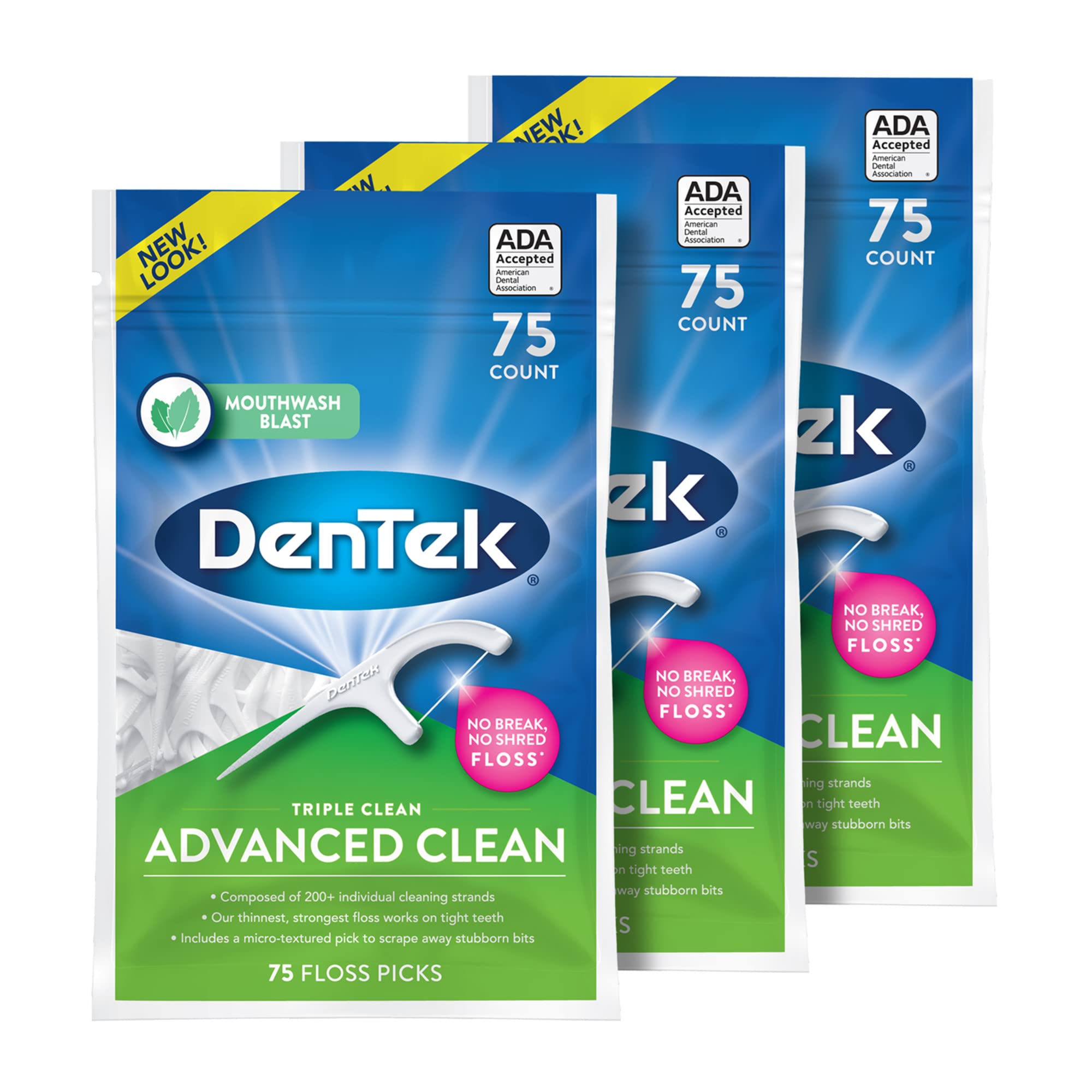 Dentek Deep Tooth Floss Picks, Complete Clean Back Teeth, Multipack, 75 ...